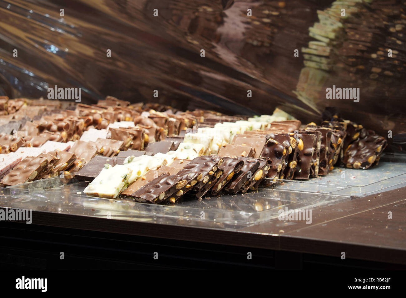 swiss chocolate candy on display Stock Photo - Alamy