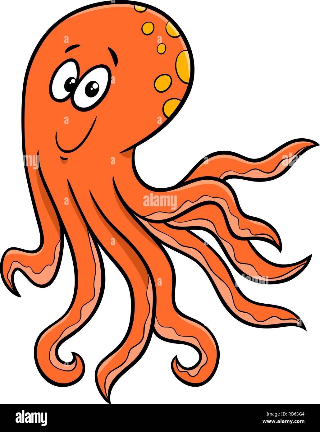 Cartoon Illustration of Funny Octopus Sea Animal Character Stock Vector ...