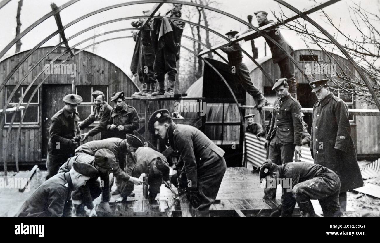 World War Two: British soldiers build accommodation at a barracks, in ...
