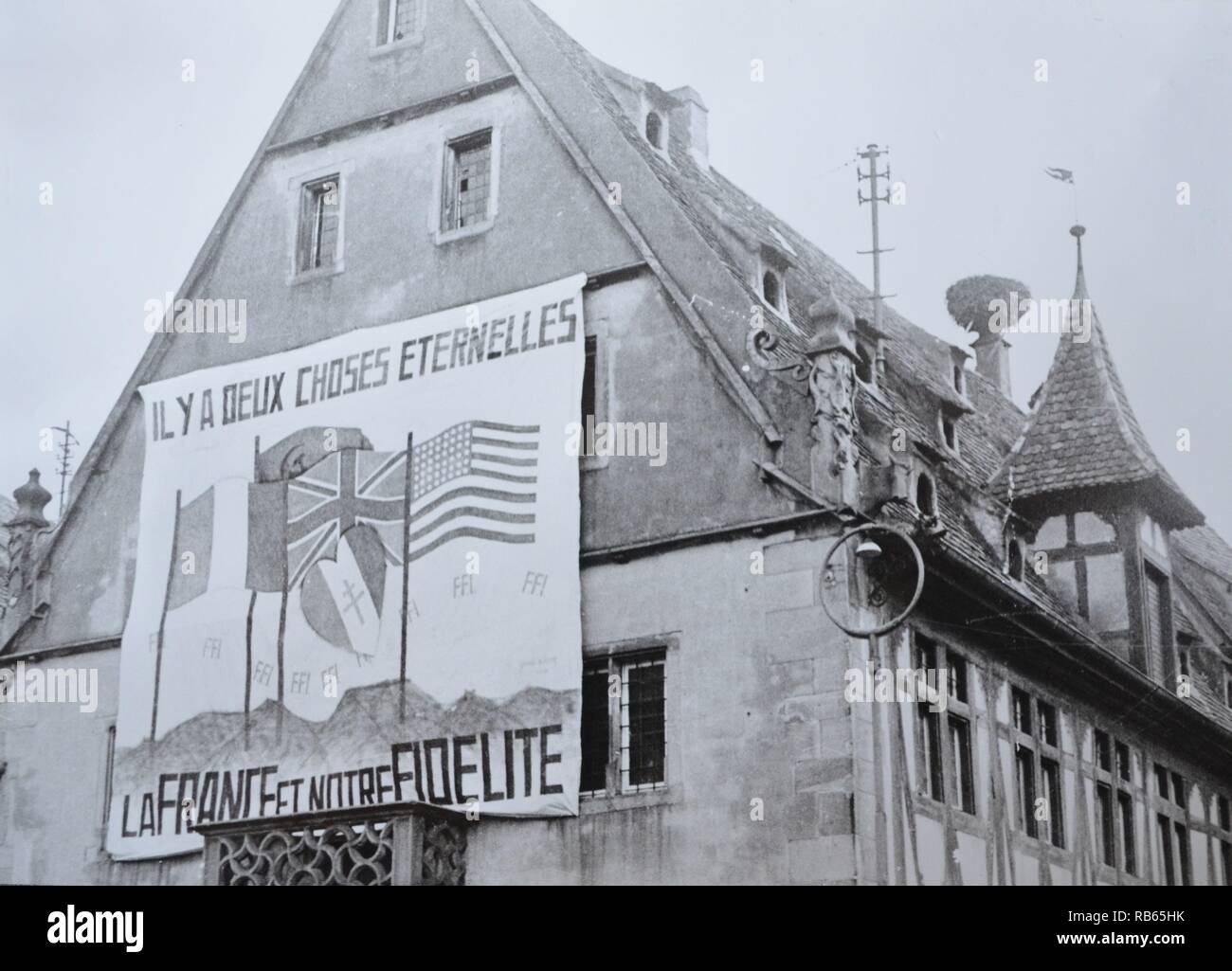 World war Two: signs marking the liberation of a town in the Alsace ...