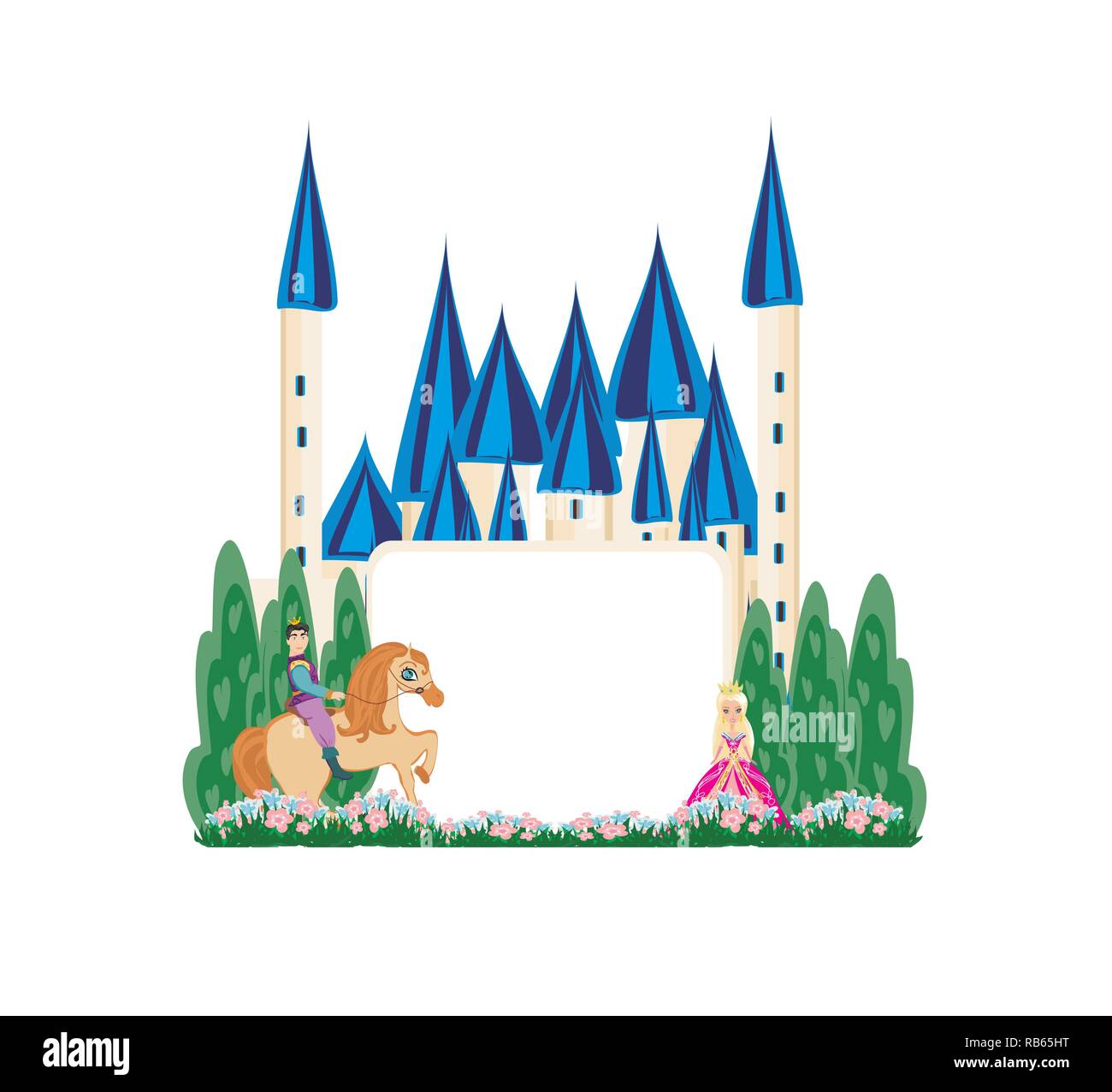 Prince riding a horse to the castle - abstract frame Stock Vector Image ...