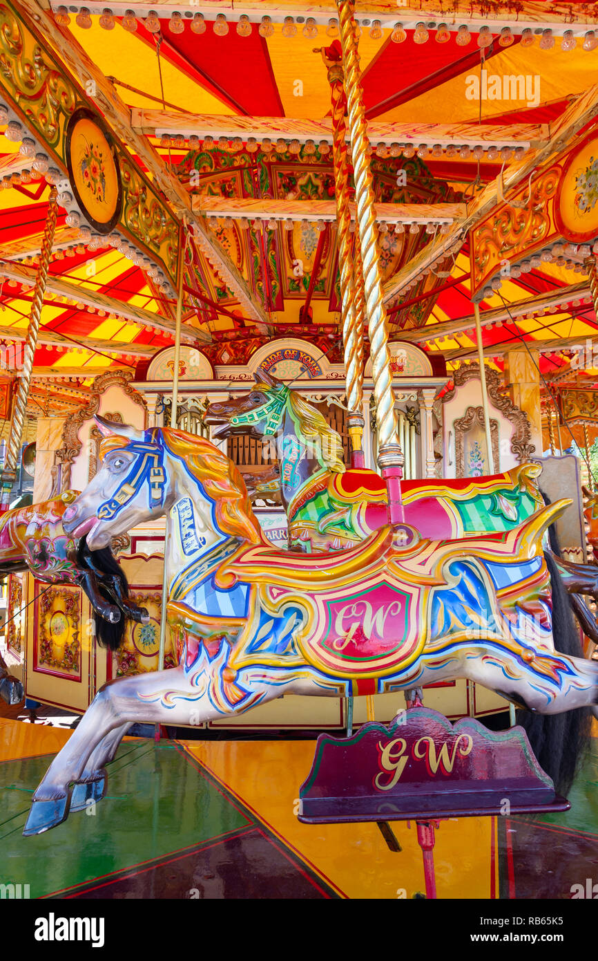 Children's carousel on beach promenade, Bridlington, East Riding of ...