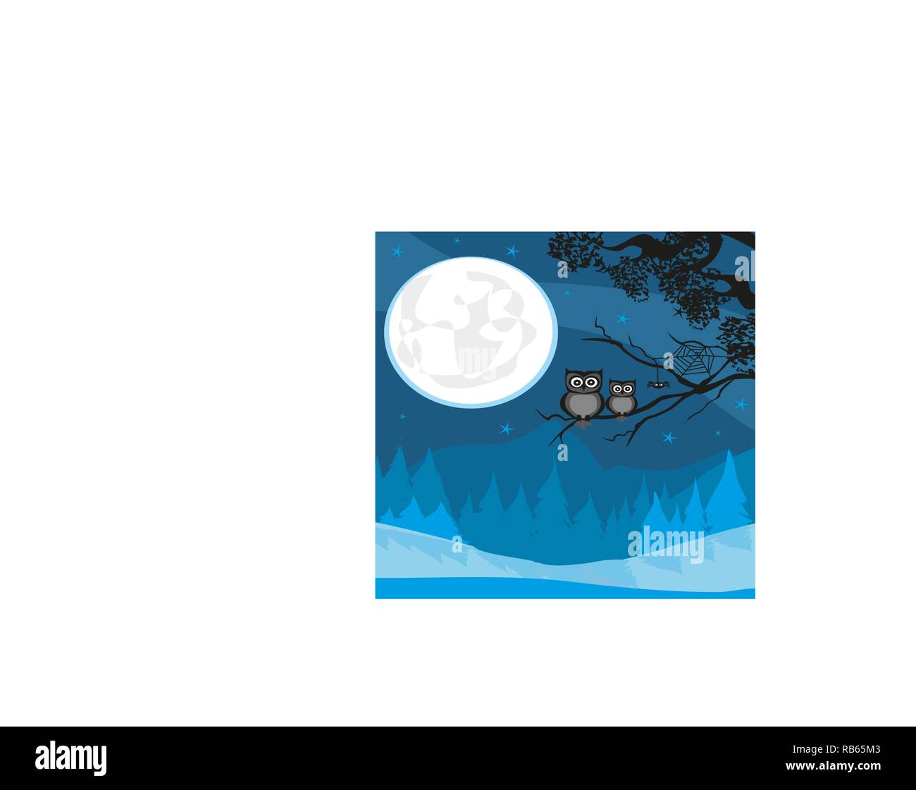 cute Halloween illustration with full Moon and owls Stock Vector Image ...