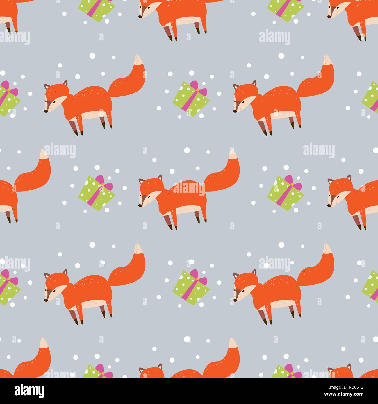 Fun print. cute seamless pattern with little foxes fox with gift 10 eps ...