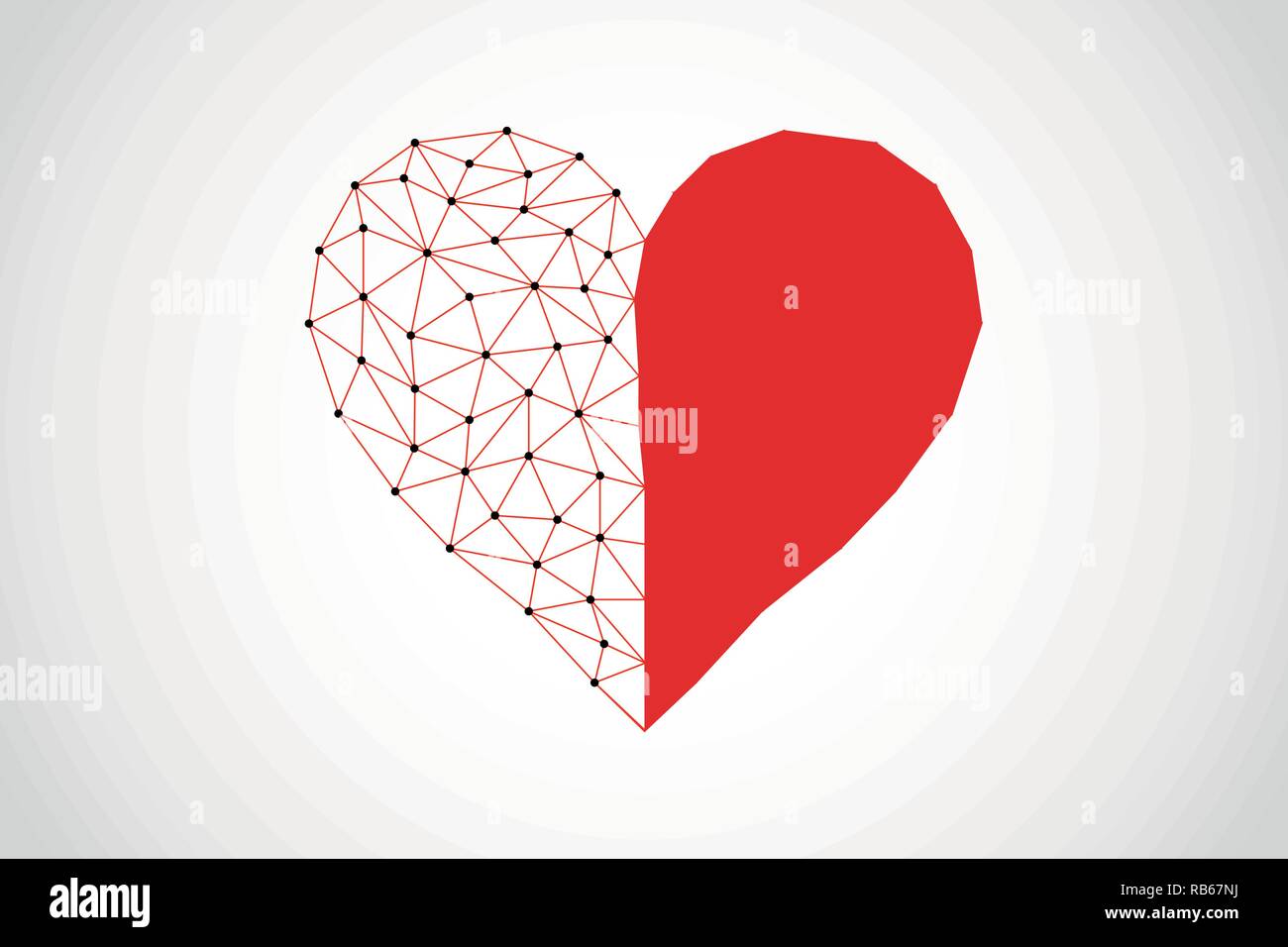 Abstract half full half empty heart icon from lines and triangles ...