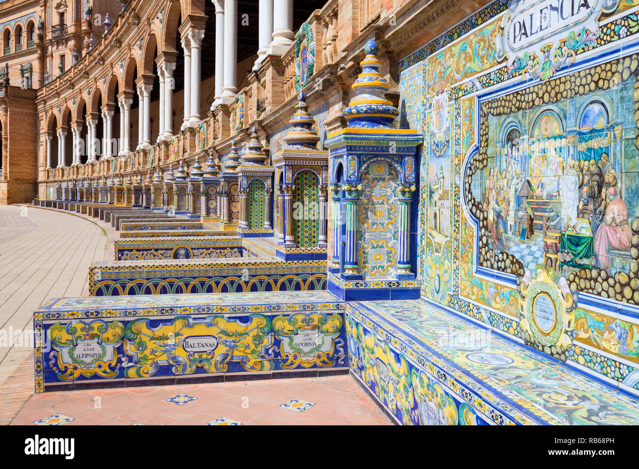 Seville, Spanish square ( Plaza de Espana) and decorative architecture ...