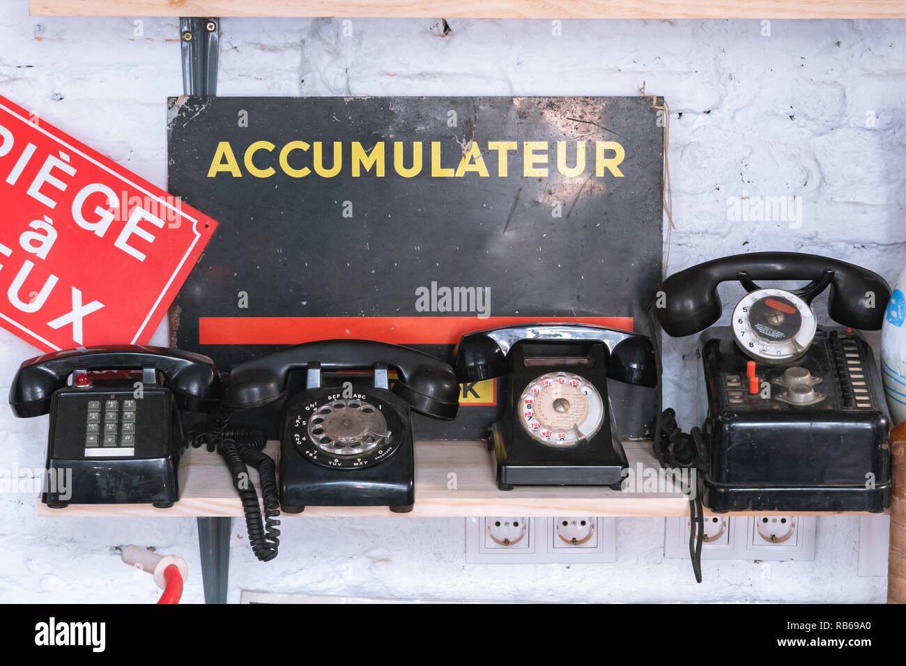 Vintage telephones. Old phones with dial ring and buttons. French ...