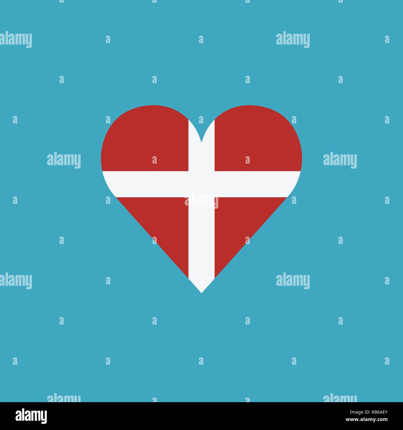 Denmark flag icon in a heart shape in flat design. Independence day or ...