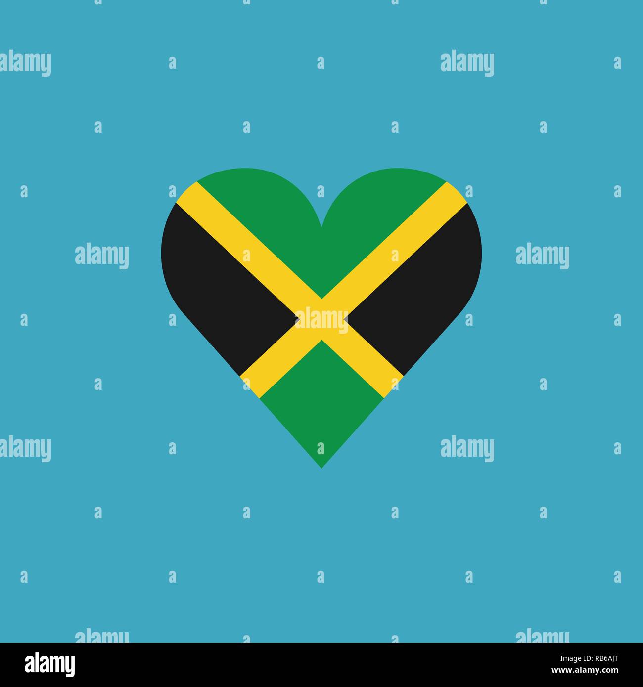 Jamaica flag icon in a heart shape in flat design. Independence day or ...
