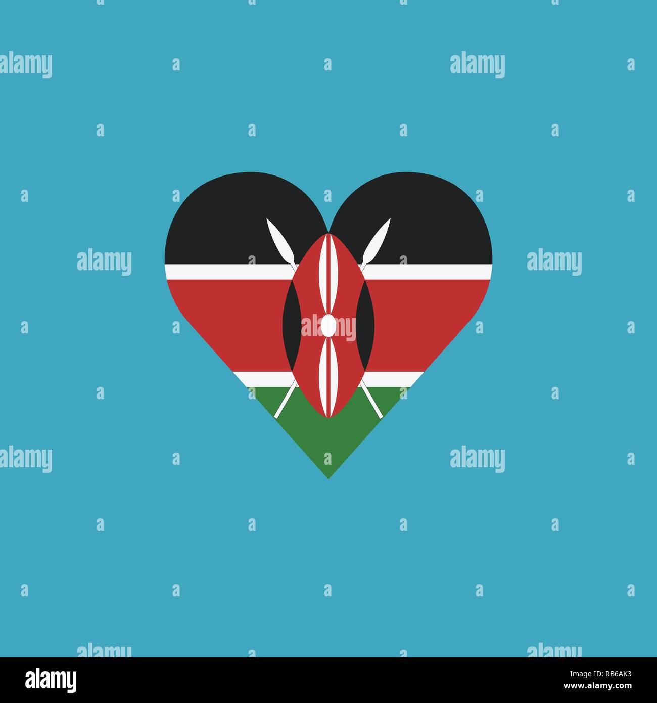 Kenya flag icon in a heart shape in flat design. Independence day or ...