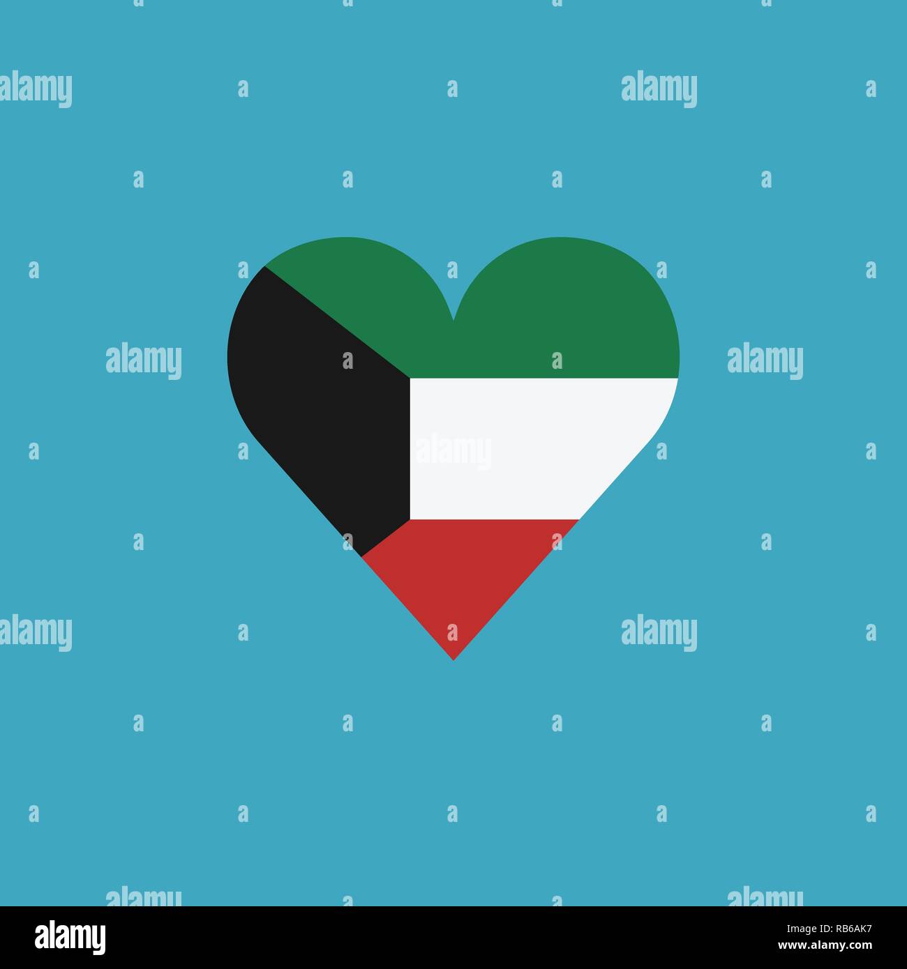 Kuwait flag icon in a heart shape in flat design. Independence day or ...
