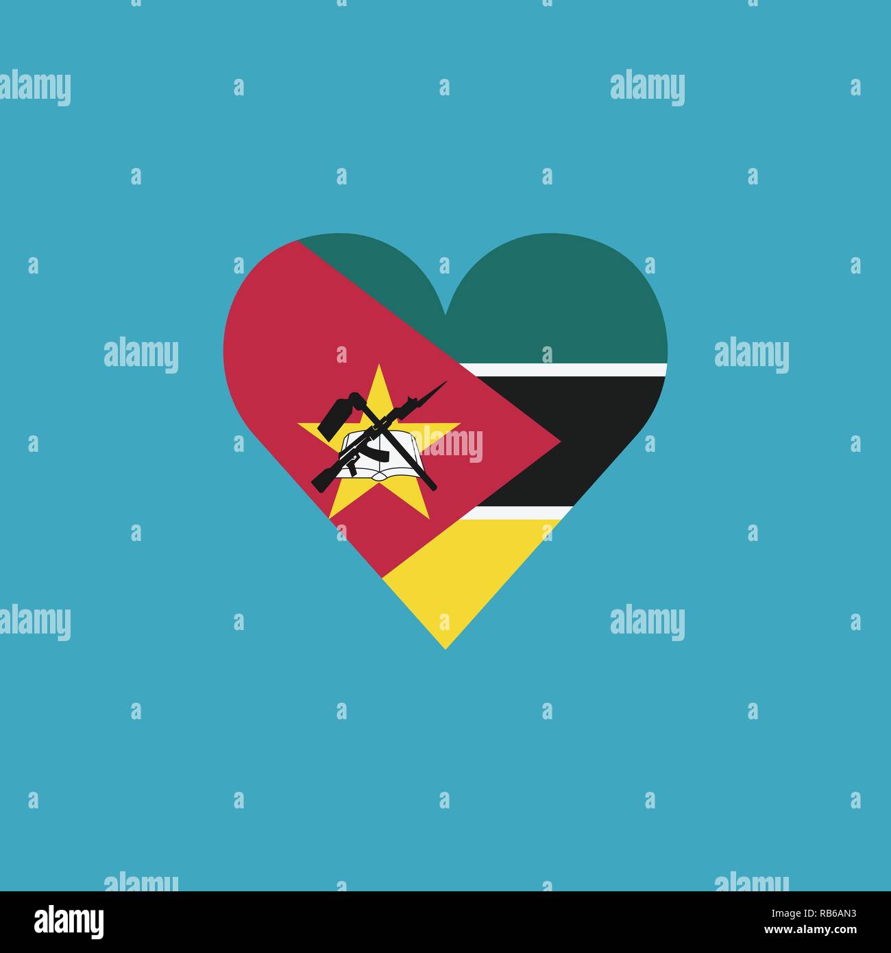 Mozambique flag icon in a heart shape in flat design. Independence day ...