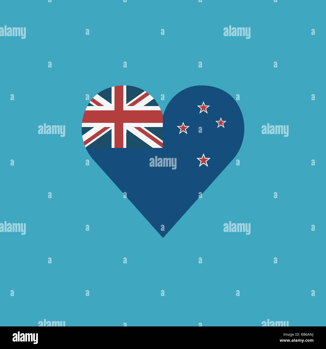 New Zealand flag icon in a heart shape in flat design. Independence day ...