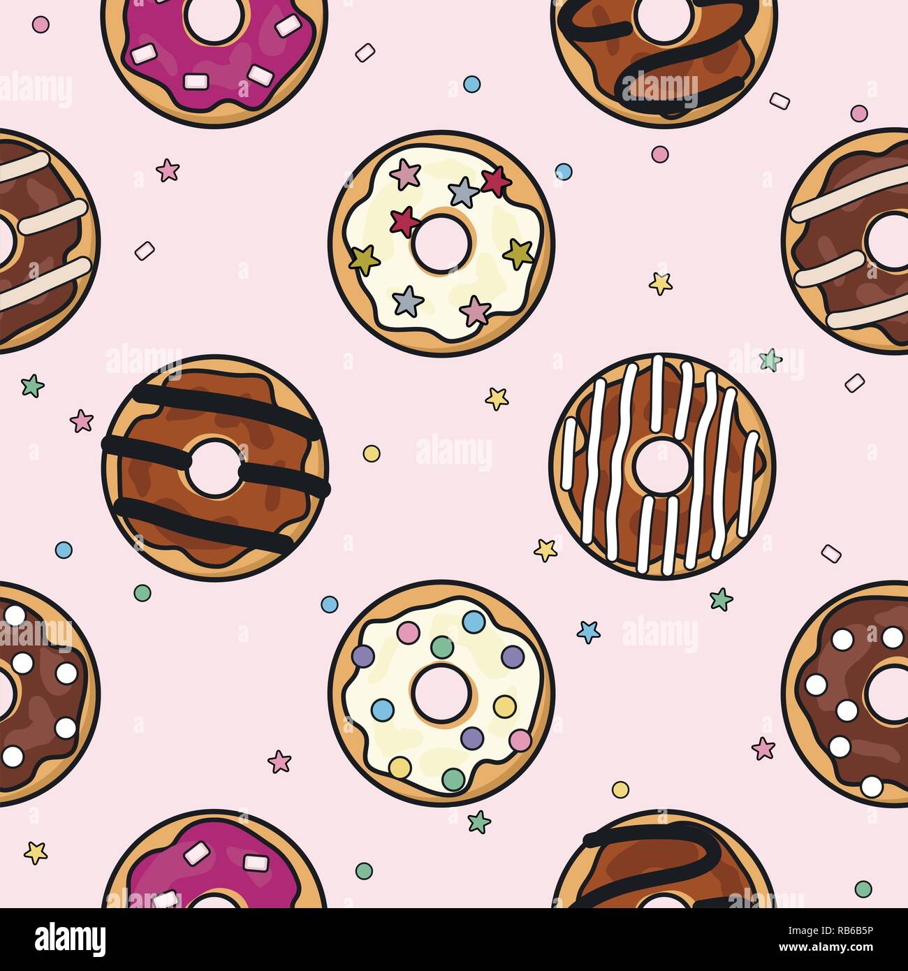 vector seamless donut background pattern. modern flat style icons of ...