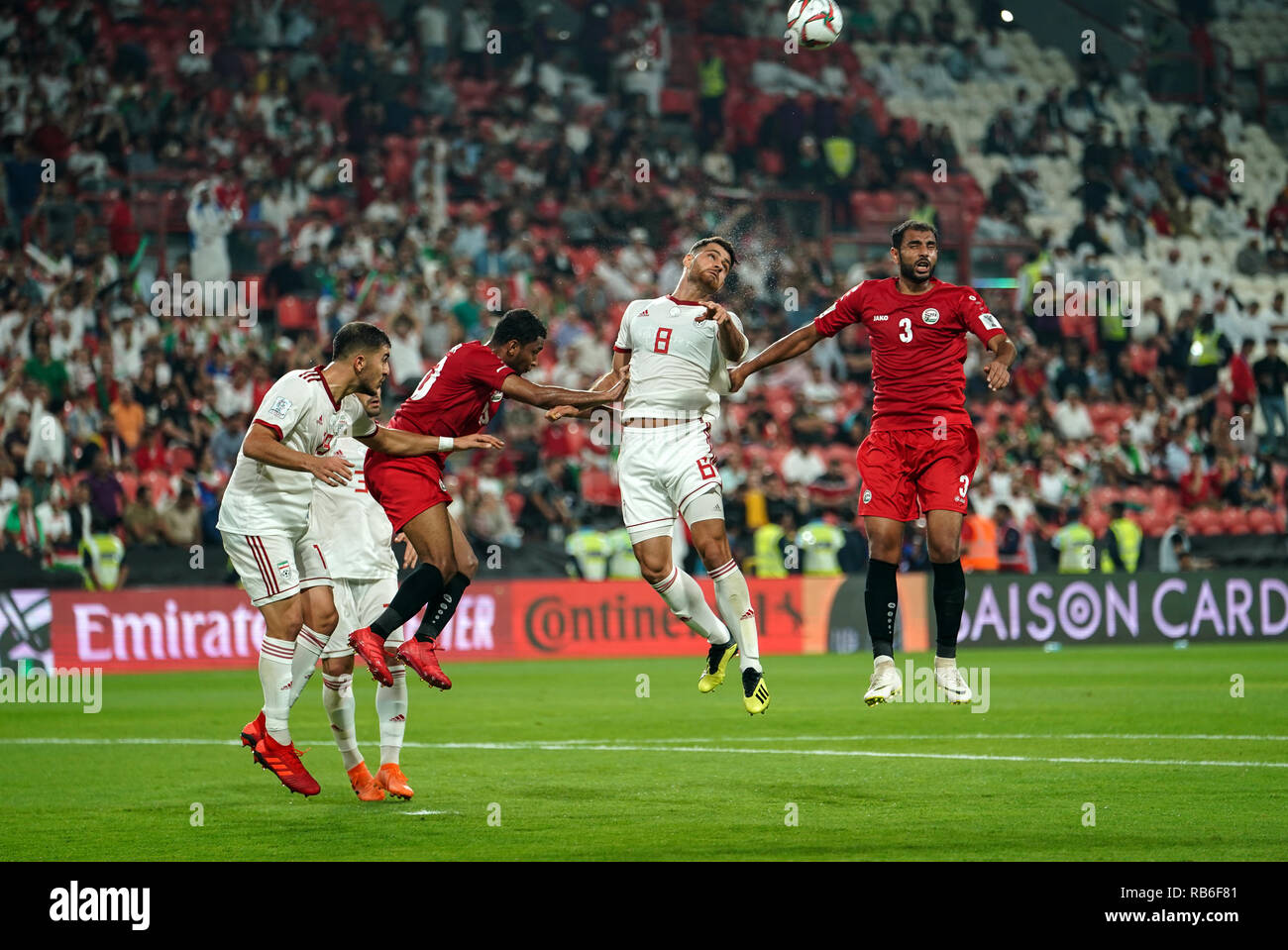 January 7, 2019 : Morteza Pouraliganji of Iranheading the ball in front ...