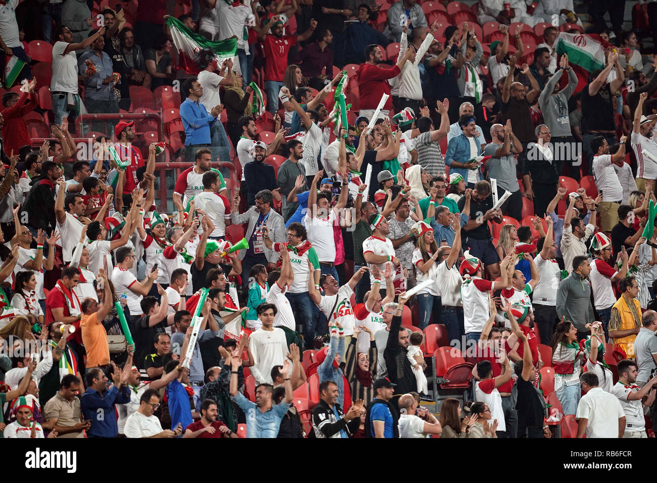 January 7, 2019 : Iranian fans celebrating the goal to 1-0 during Iran ...
