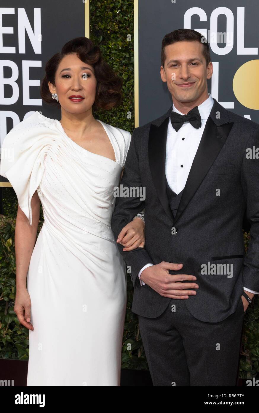 Sandra Oh and Andy Samberg attend the 76th Annual Golden Globe Awards ...
