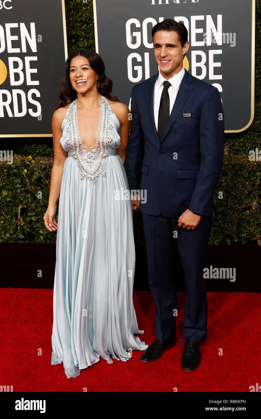 Gina Rodriguez and Joe LoCicero attending the 76th Annual Golden Globe ...