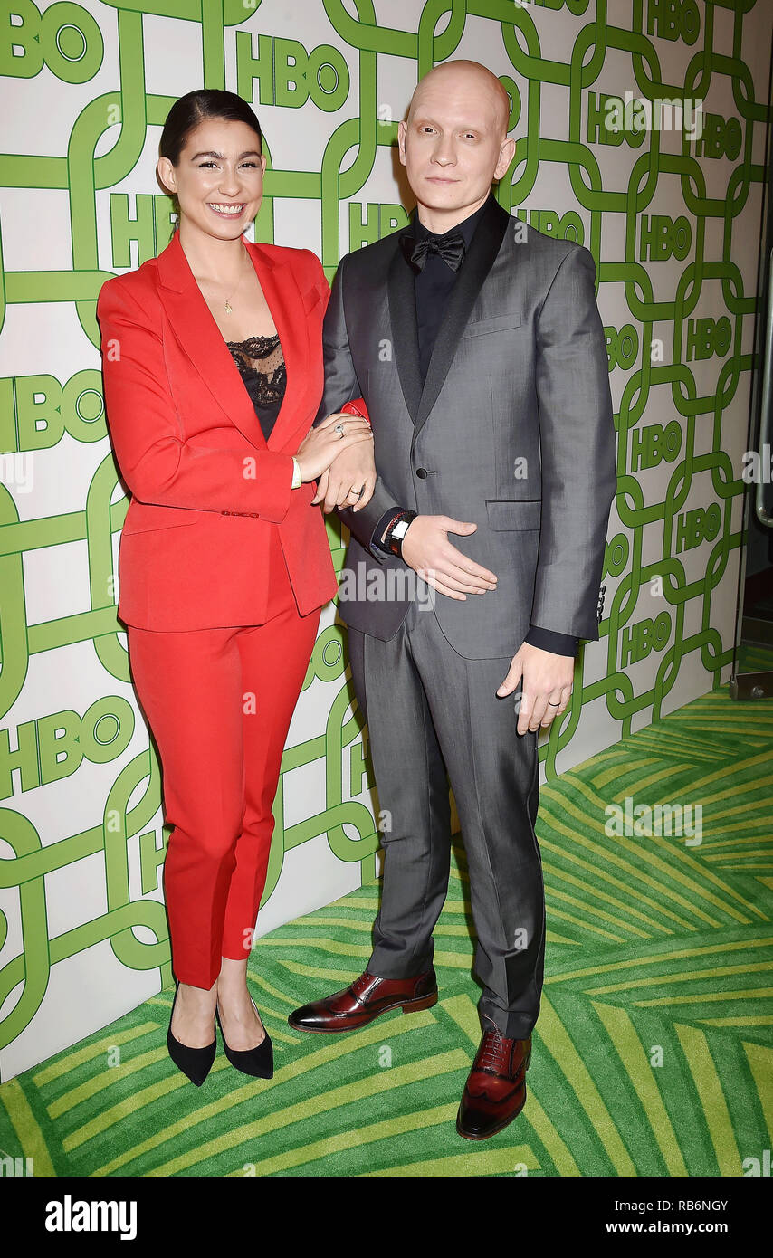 BEVERLY HILLS, CA - JANUARY 06: Anthony Carrigan (R) and Gia Carrigan ...