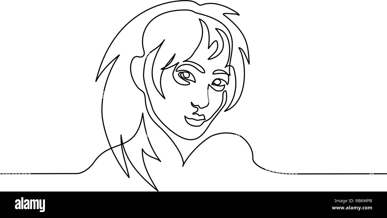 Continuous one line drawing. Abstract portrait of pretty young woman of ...
