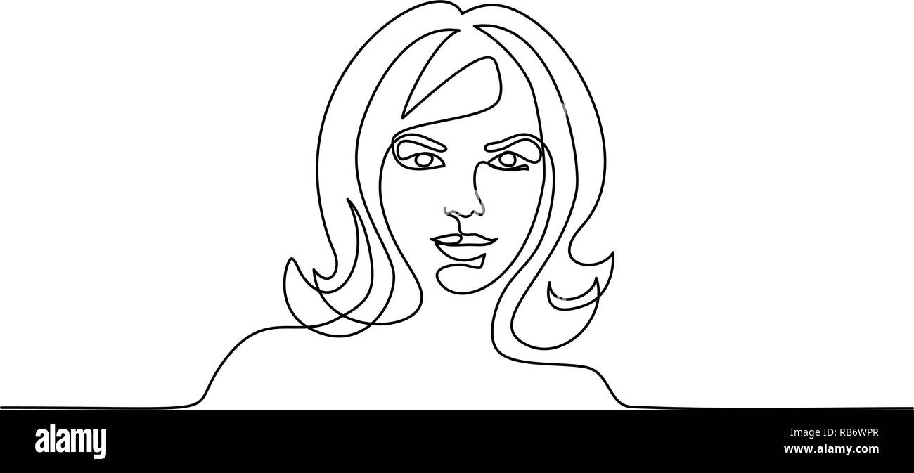 Continuous one line drawing. Abstract portrait of pretty young woman ...