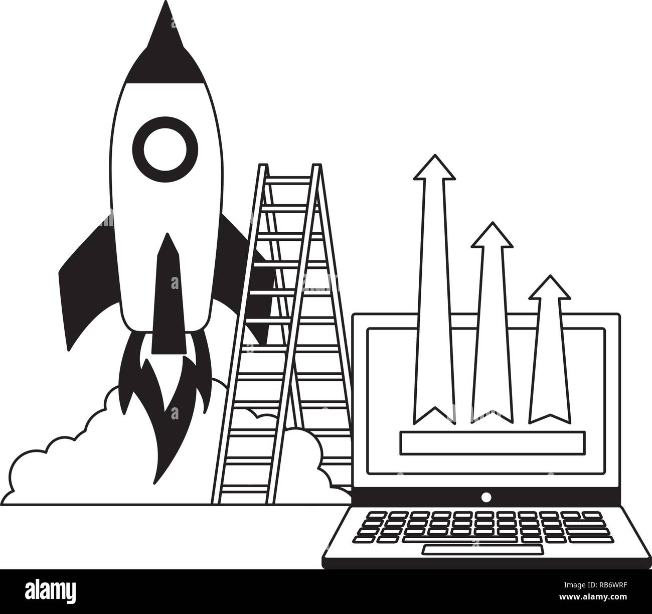 business laptop rocket stairs arrows Stock Vector Image & Art - Alamy