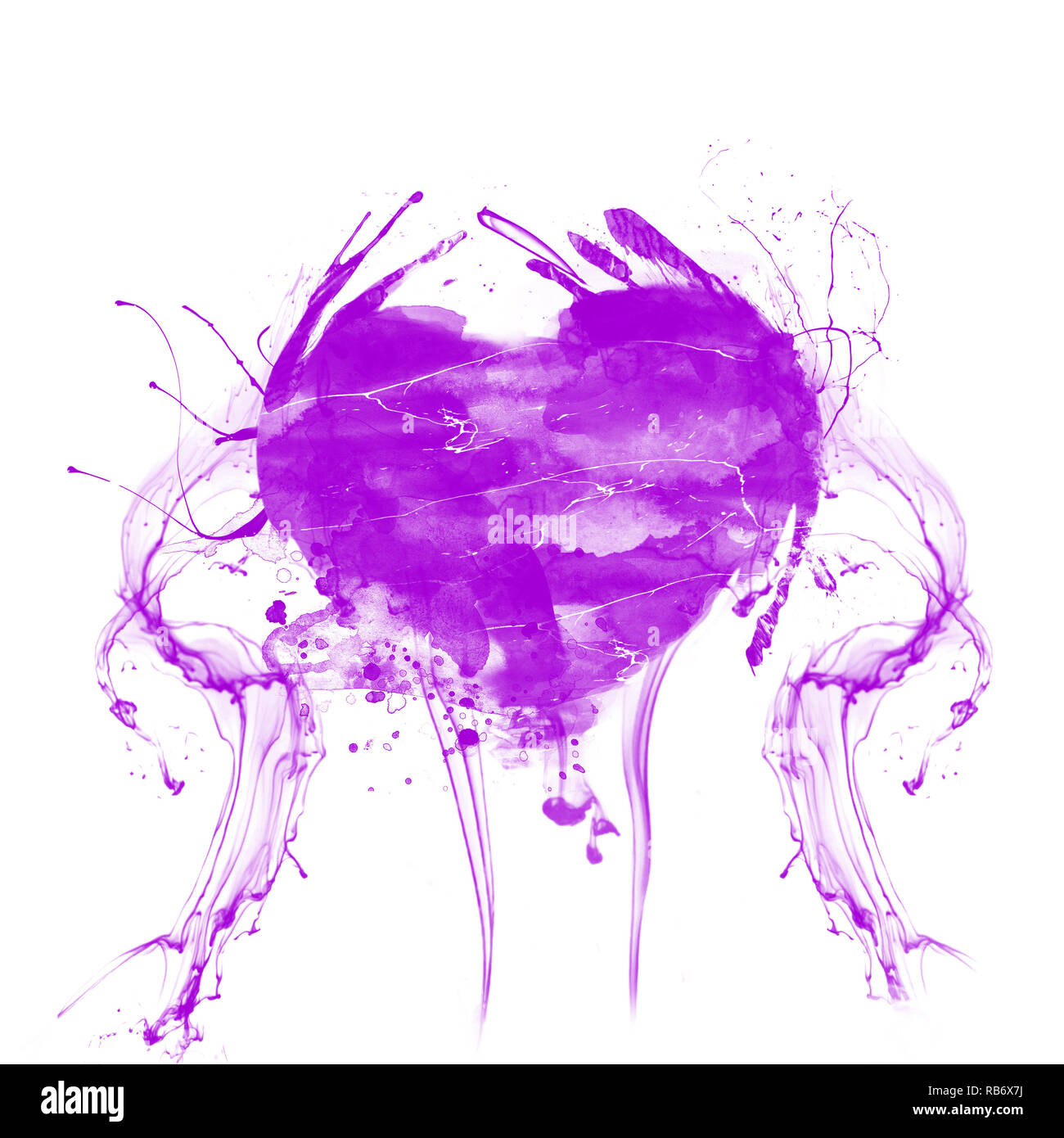 Acrylic watercolor purple heart with splashed blood Stock Photo - Alamy