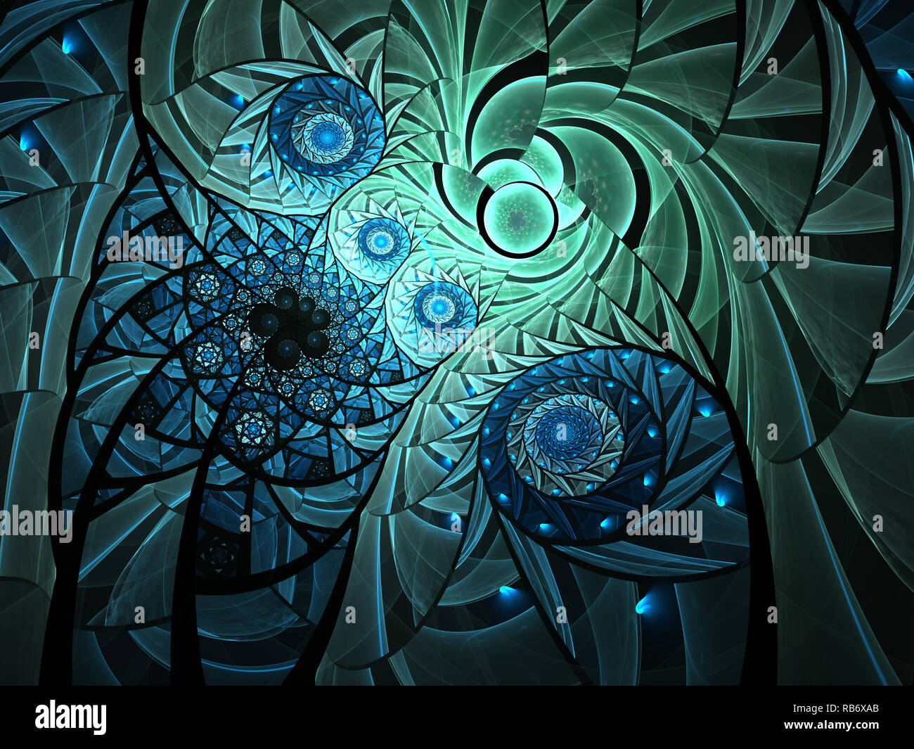 Spiral mosaic fractal pattern. Floral mosaic stain glass composition ...