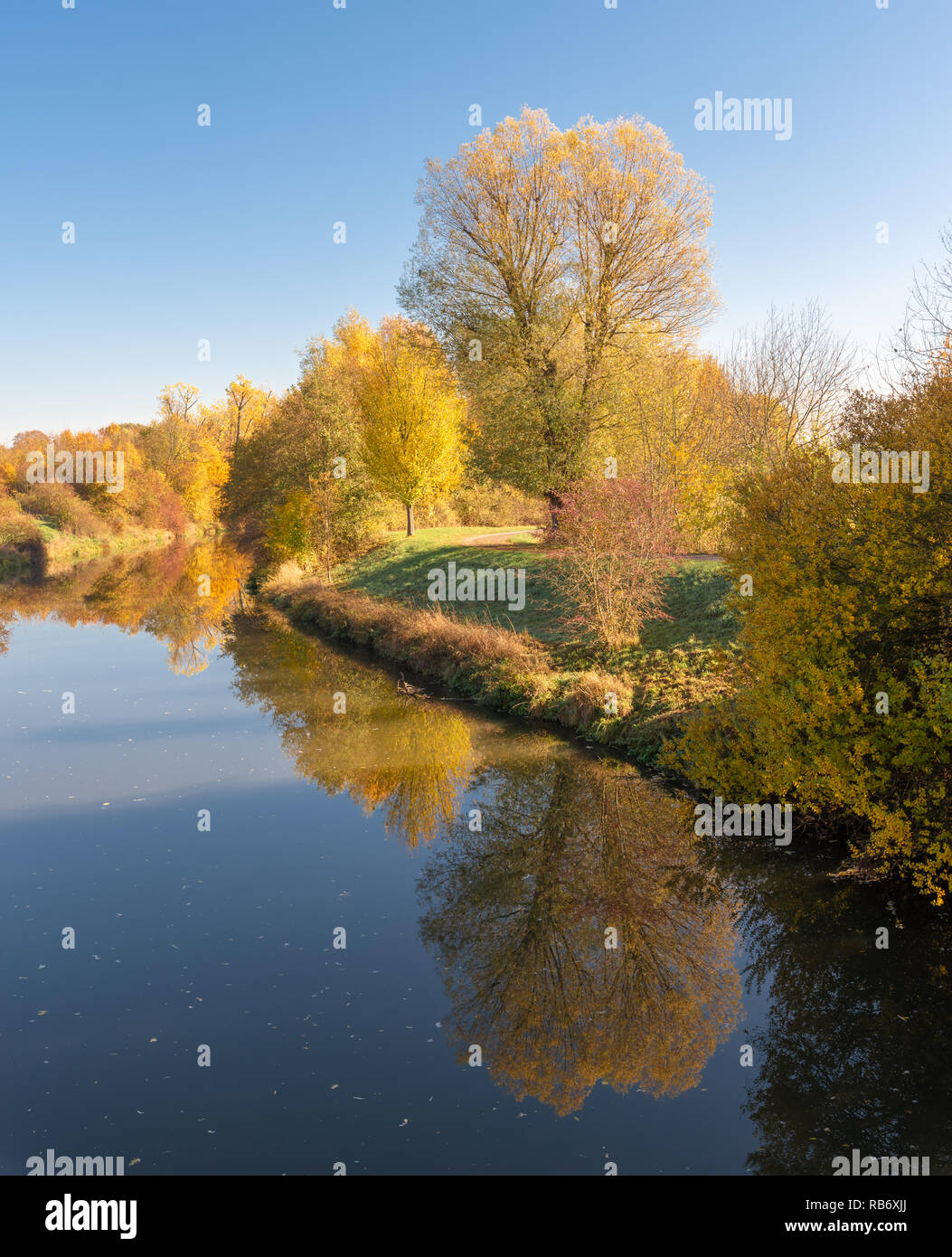 Color outdoor fall nature image of a rural autumnal river scene with ...