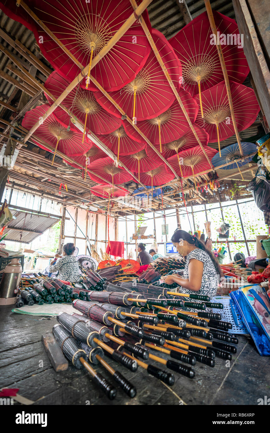 Umbrella makers in Pathein, Myanmar Stock Photo - Alamy