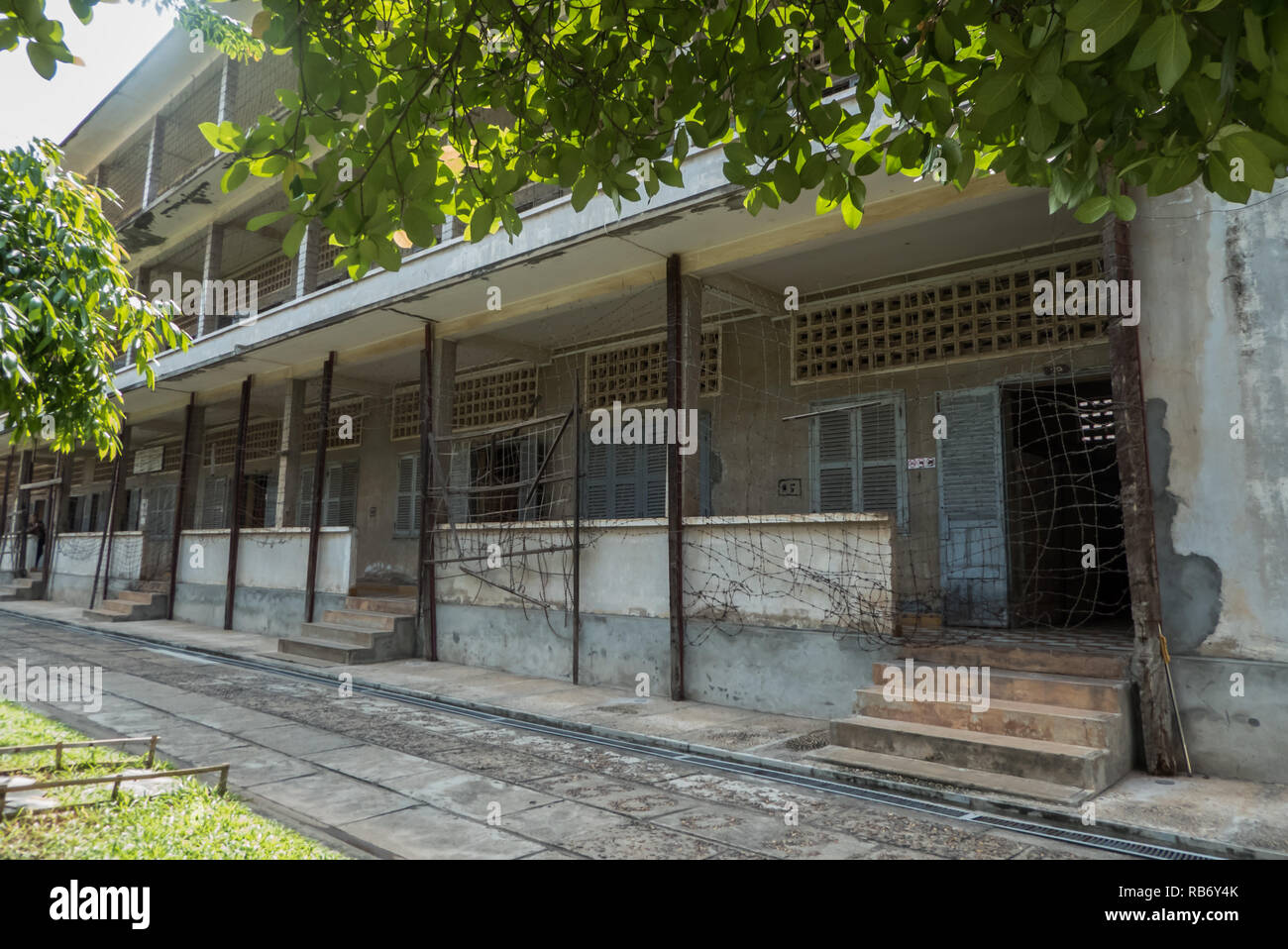 Cell-block C in the former Tuol Sleng Prison, aka S-21, originally a ...