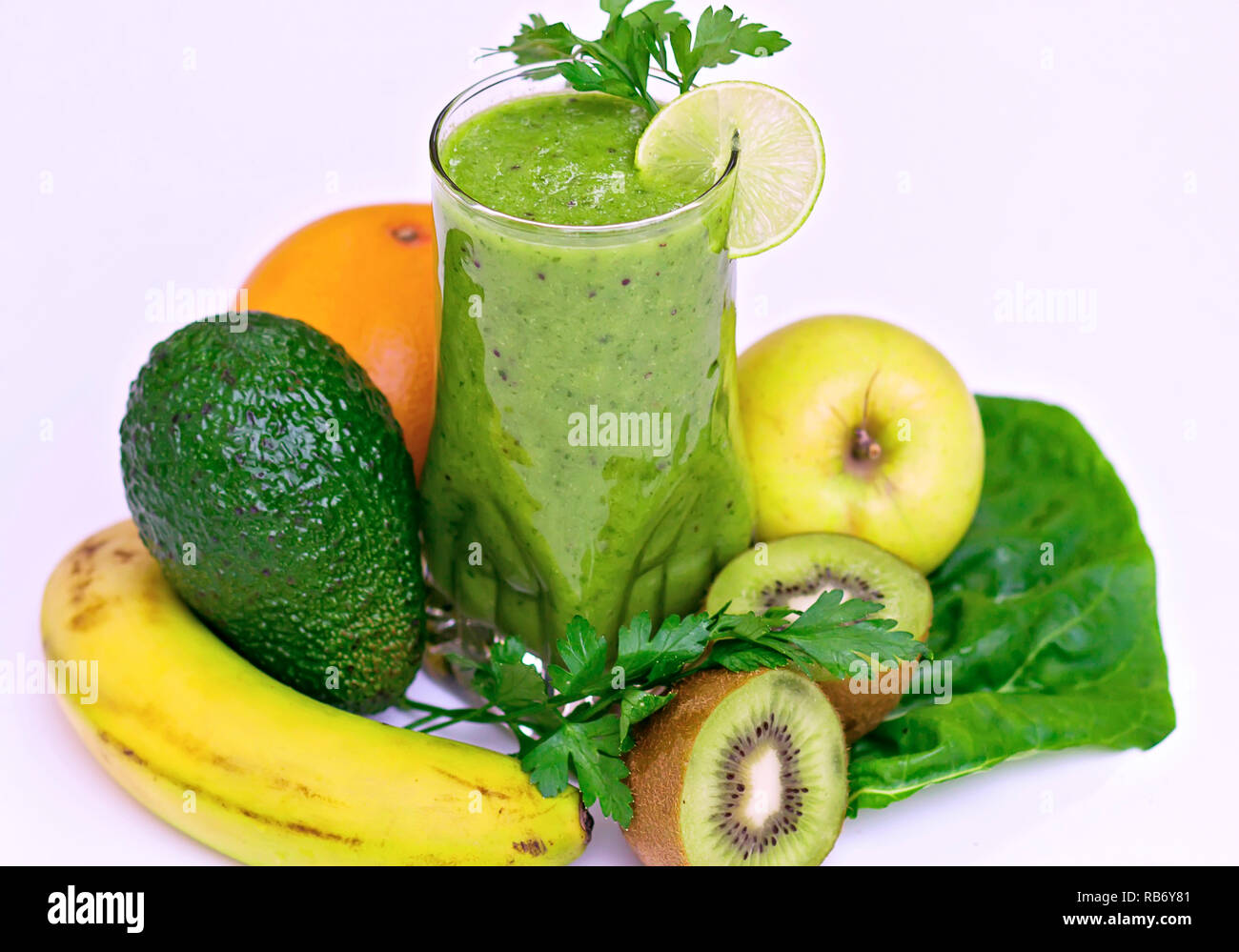 Fresh green cocktail made of fruits and vegetables Stock Photo - Alamy