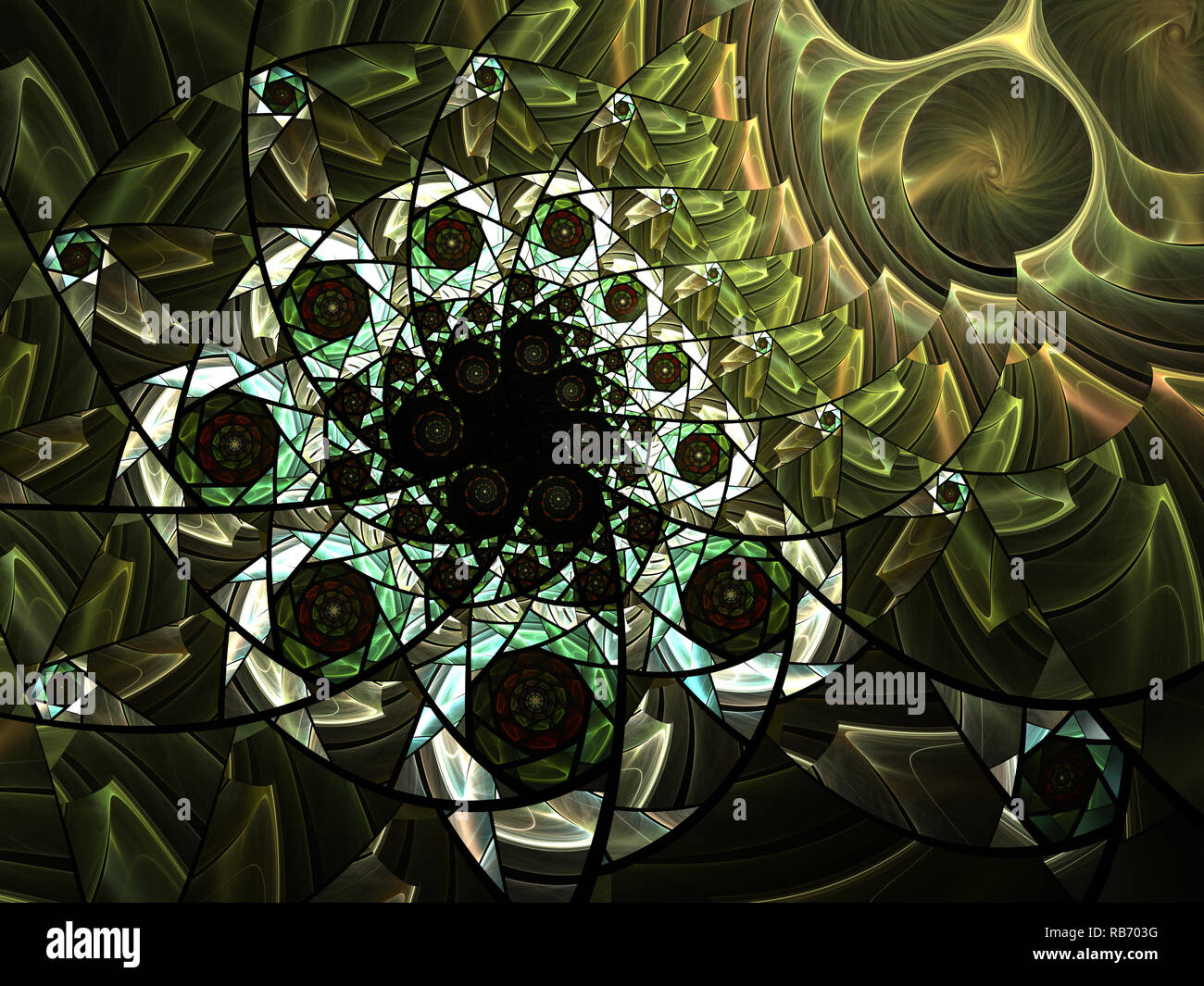 Spiral mosaic fractal pattern. Floral mosaic stain glass composition in ...