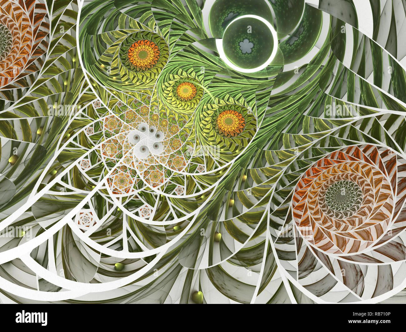 Spiral mosaic fractal pattern. Floral mosaic stain glass composition in ...