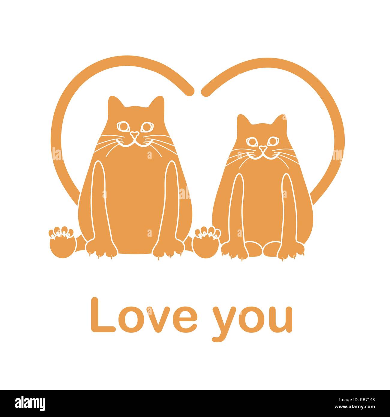 Vector illustration of two cats with heart shaped tails. Love, romantic ...