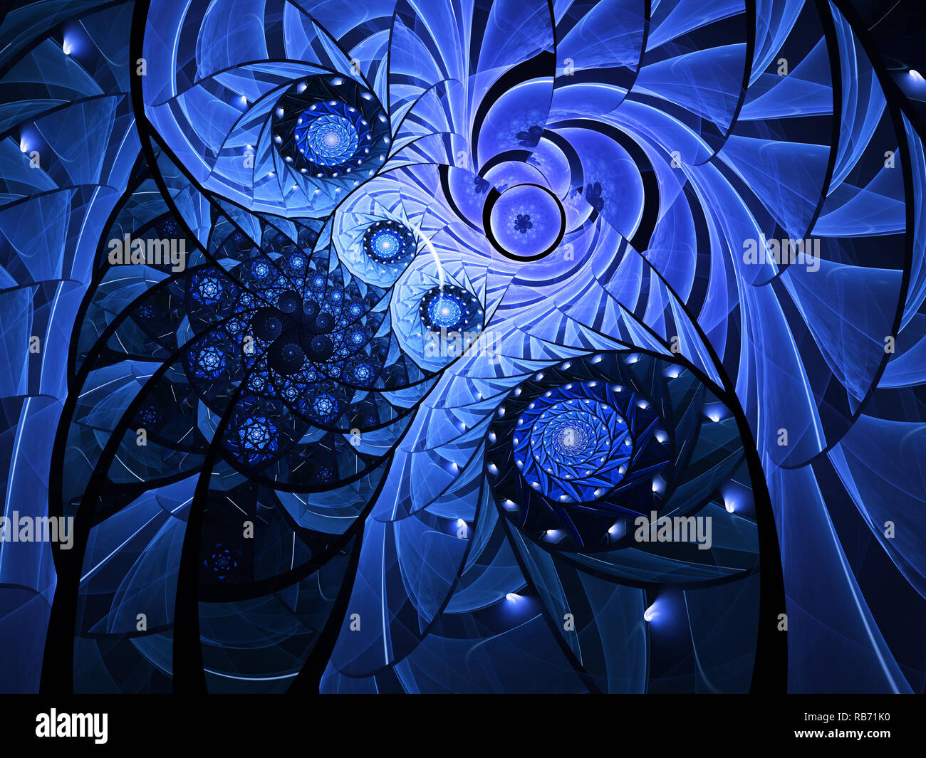 Spiral mosaic fractal pattern. Floral mosaic stain glass composition in ...