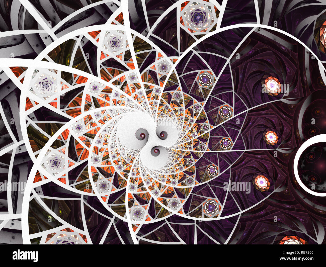 Spiral mosaic fractal pattern. Floral mosaic stain glass composition in ...