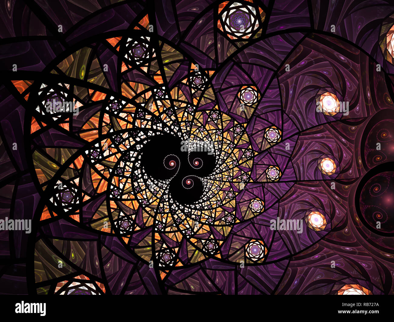 Spiral mosaic fractal pattern. Floral mosaic stain glass composition in ...