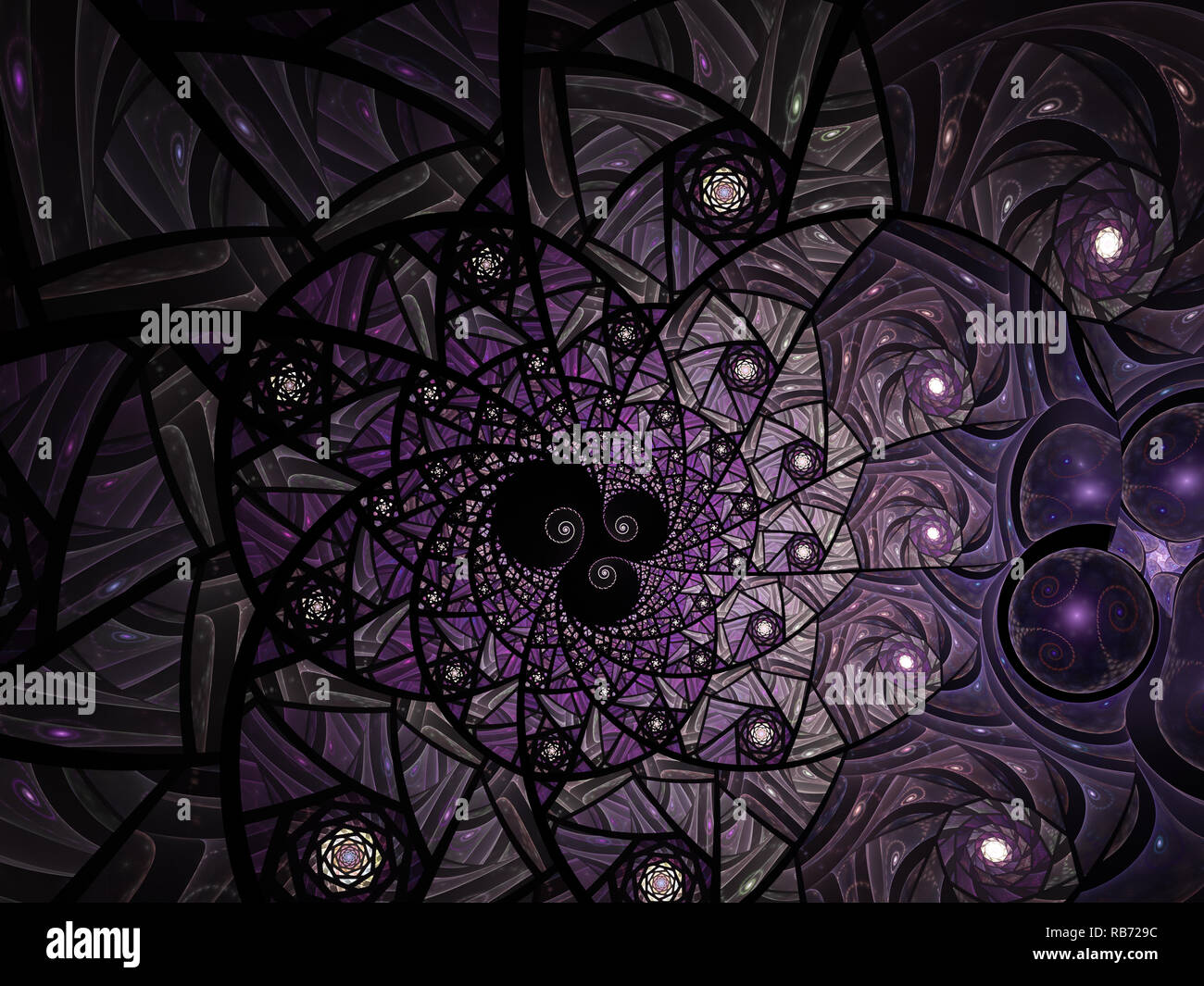 Spiral mosaic fractal pattern. Floral mosaic stain glass composition in ...