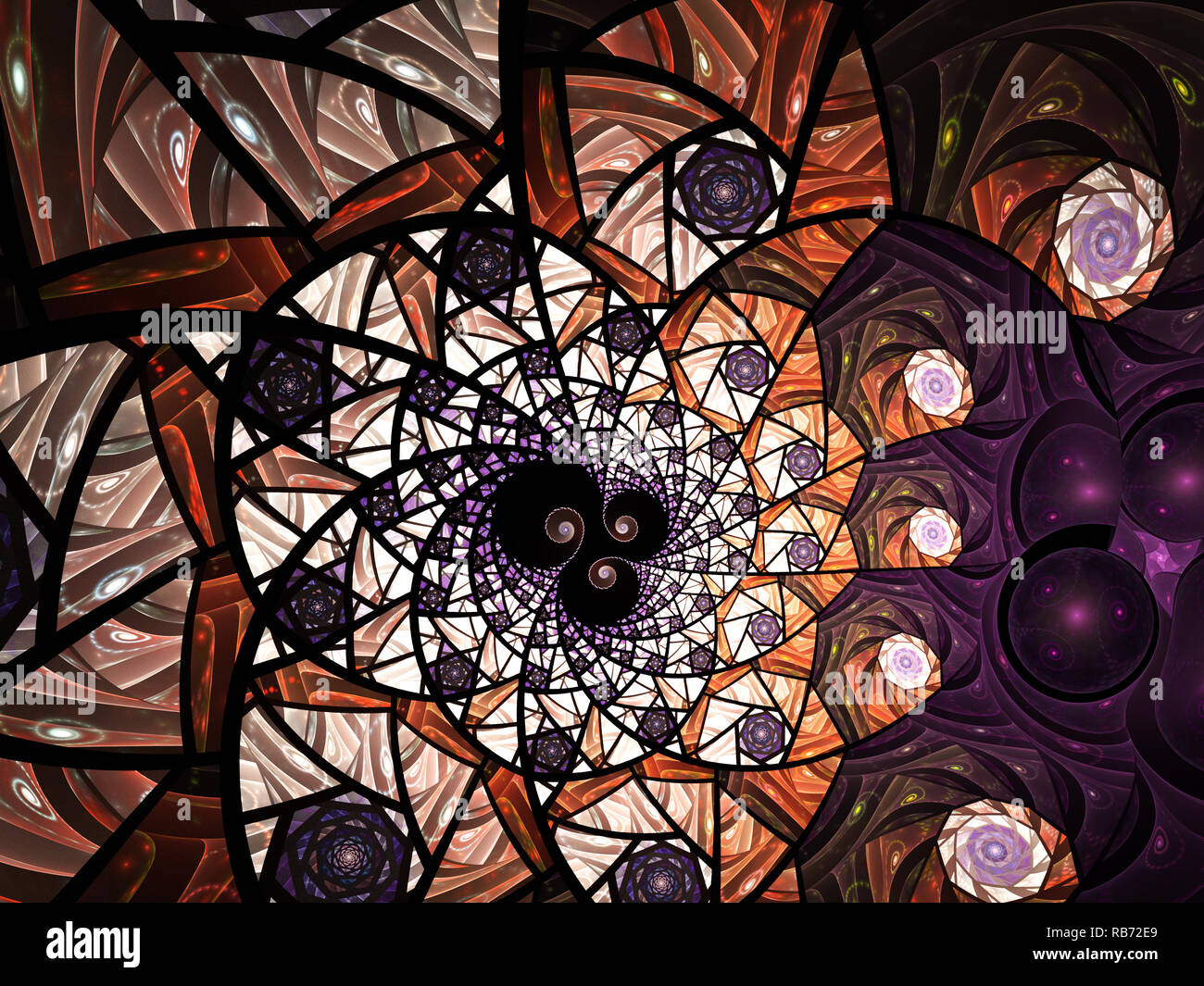 Spiral mosaic fractal pattern. Floral mosaic stain glass composition in ...