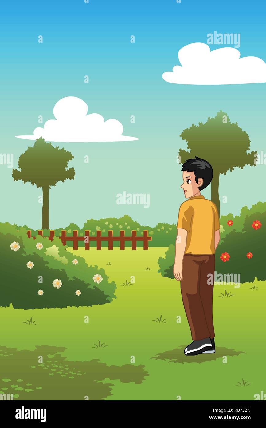 A vector illustration of Man Standing in a Garden Outdoor Stock Vector ...