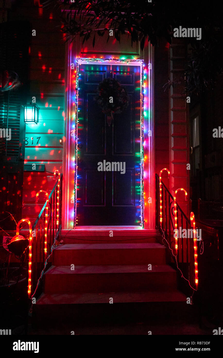 Holiday door with lights hi-res stock photography and images - Alamy