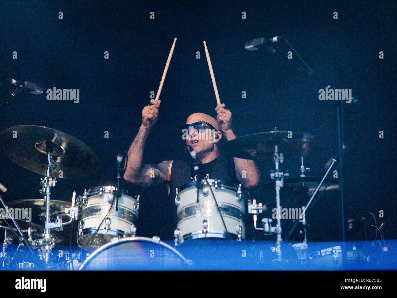 The American drummer Kenny Aronoff performs a live concert with John ...