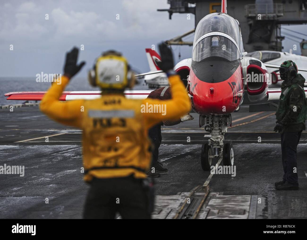 ATLANTIC OCEAN (Dec. 10, 2016) A Sailor directs an T-45C Goshawk from ...