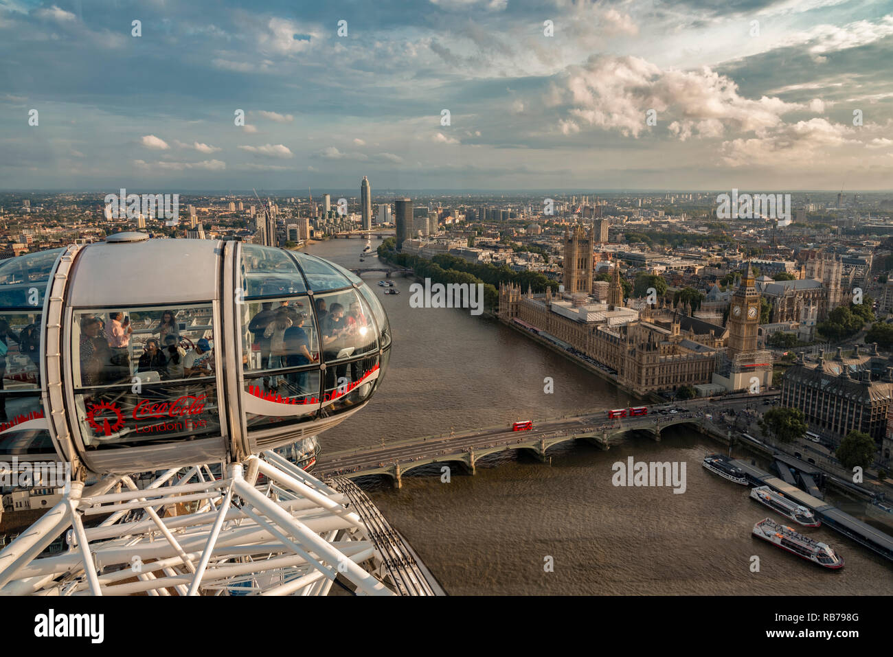 London skyline view from top of London Eye including the Big Ben and ...