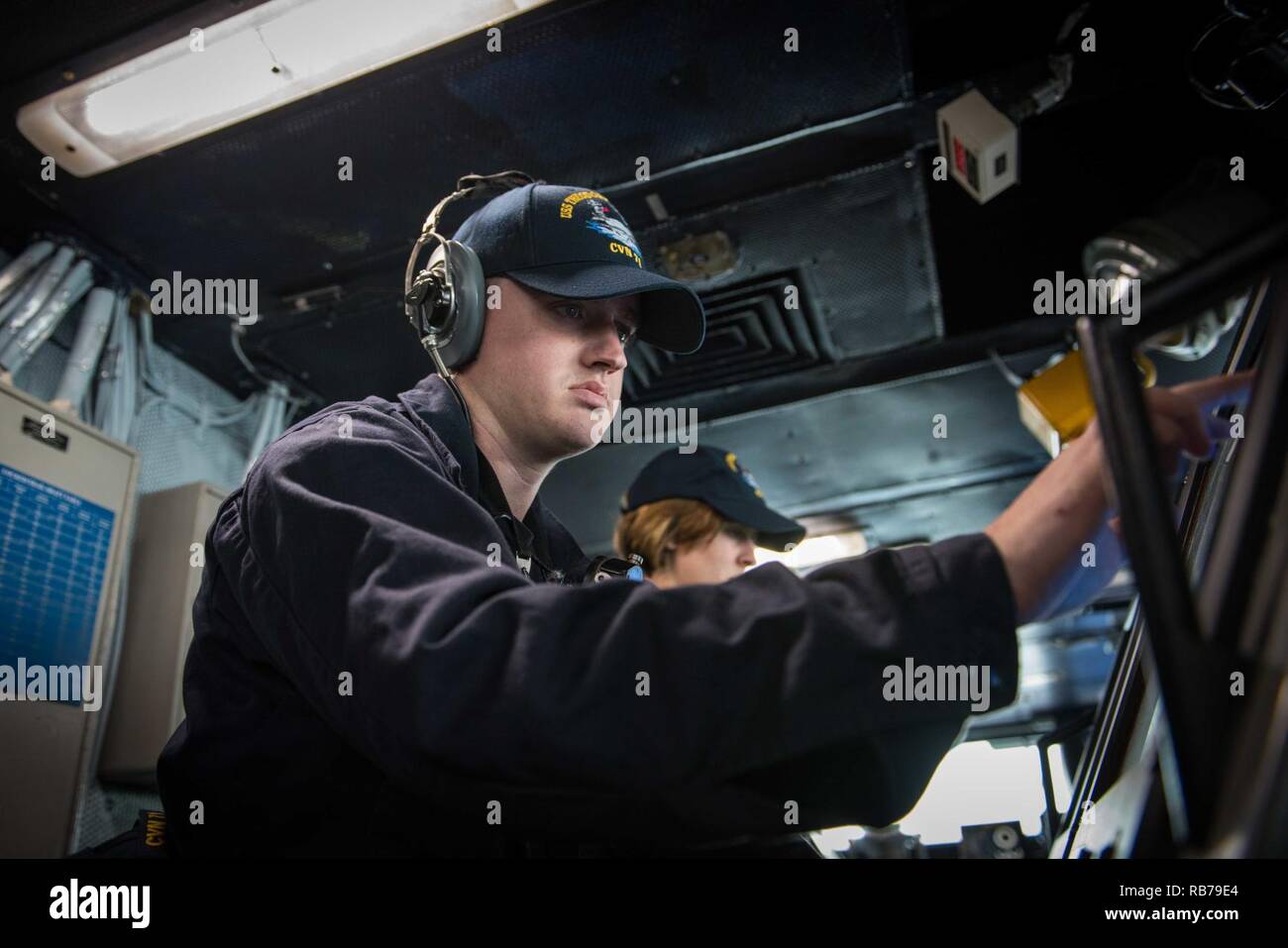 SAN DIEGO (Dec. 15, 2016) Seaman Robert Stewart mans the lee helm watch ...
