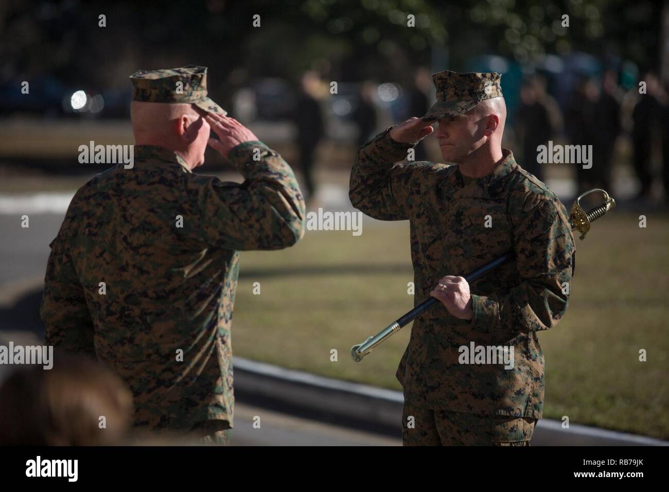 Sergeant Maj. Thresher salutes Maj. Gen. Walter Miller, the II Marine ...