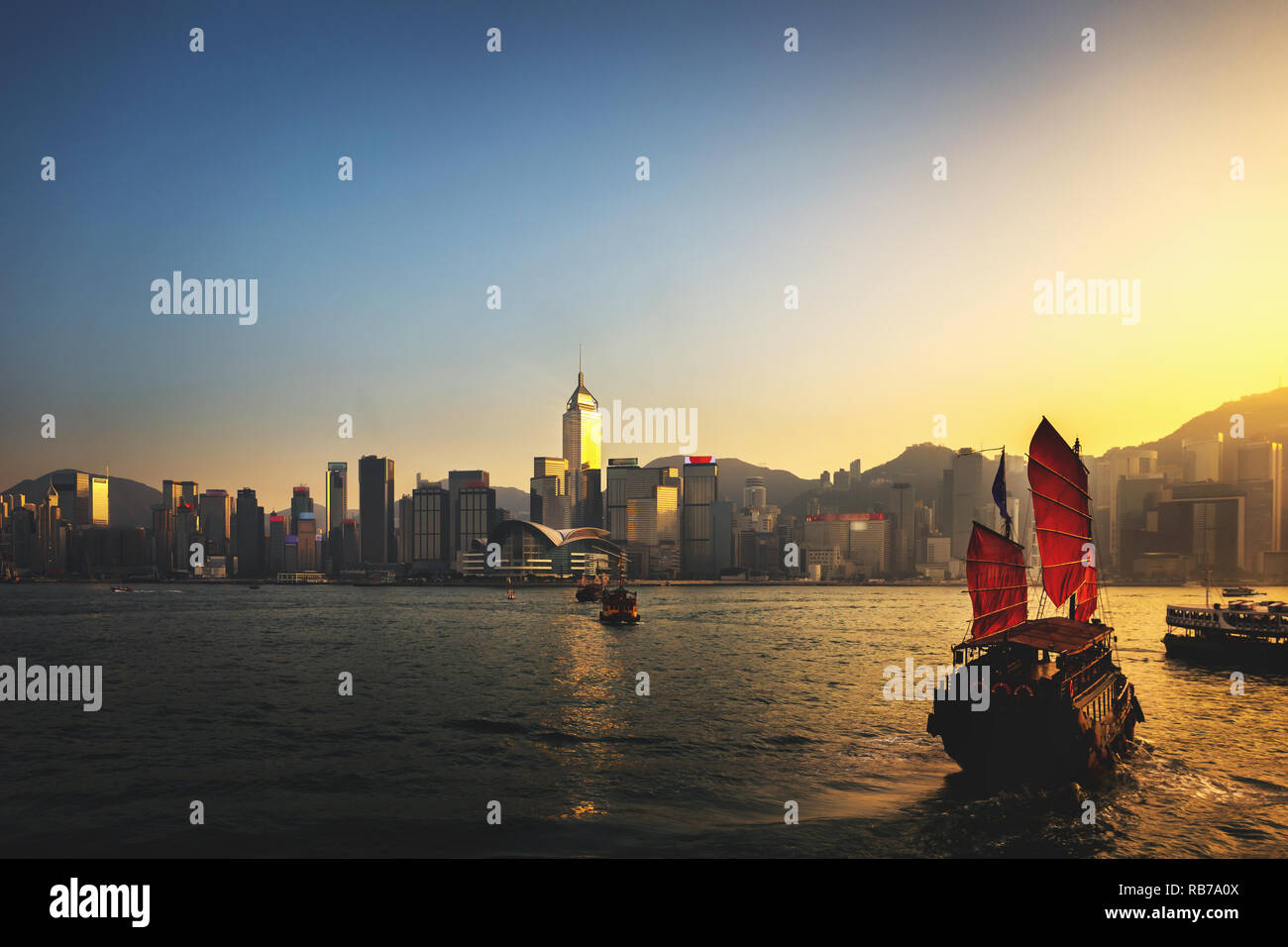 Hong Kong Victoria Harbour view with sunset Stock Photo - Alamy