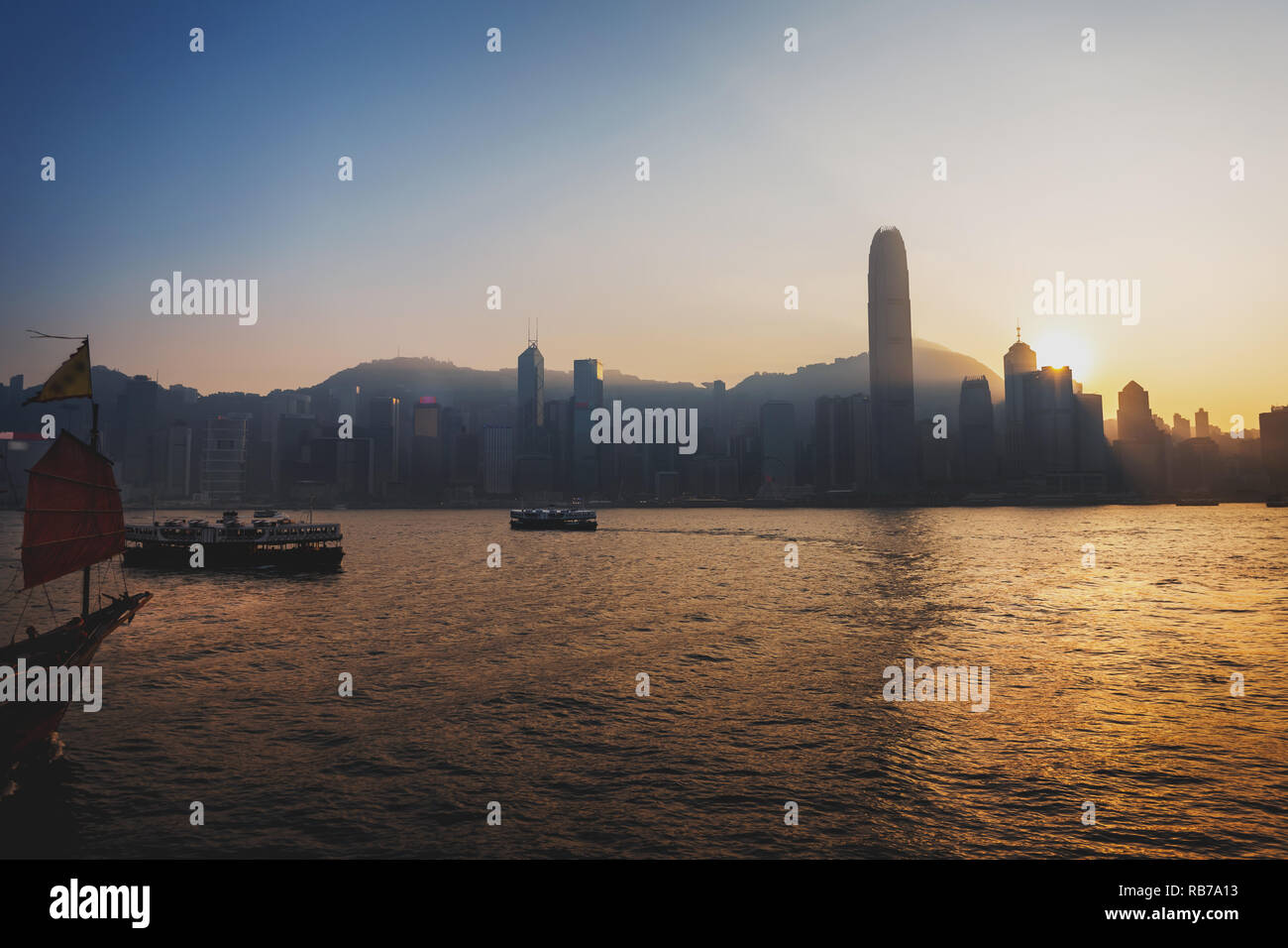 Hong Kong Victoria Harbour view with sunset Stock Photo - Alamy