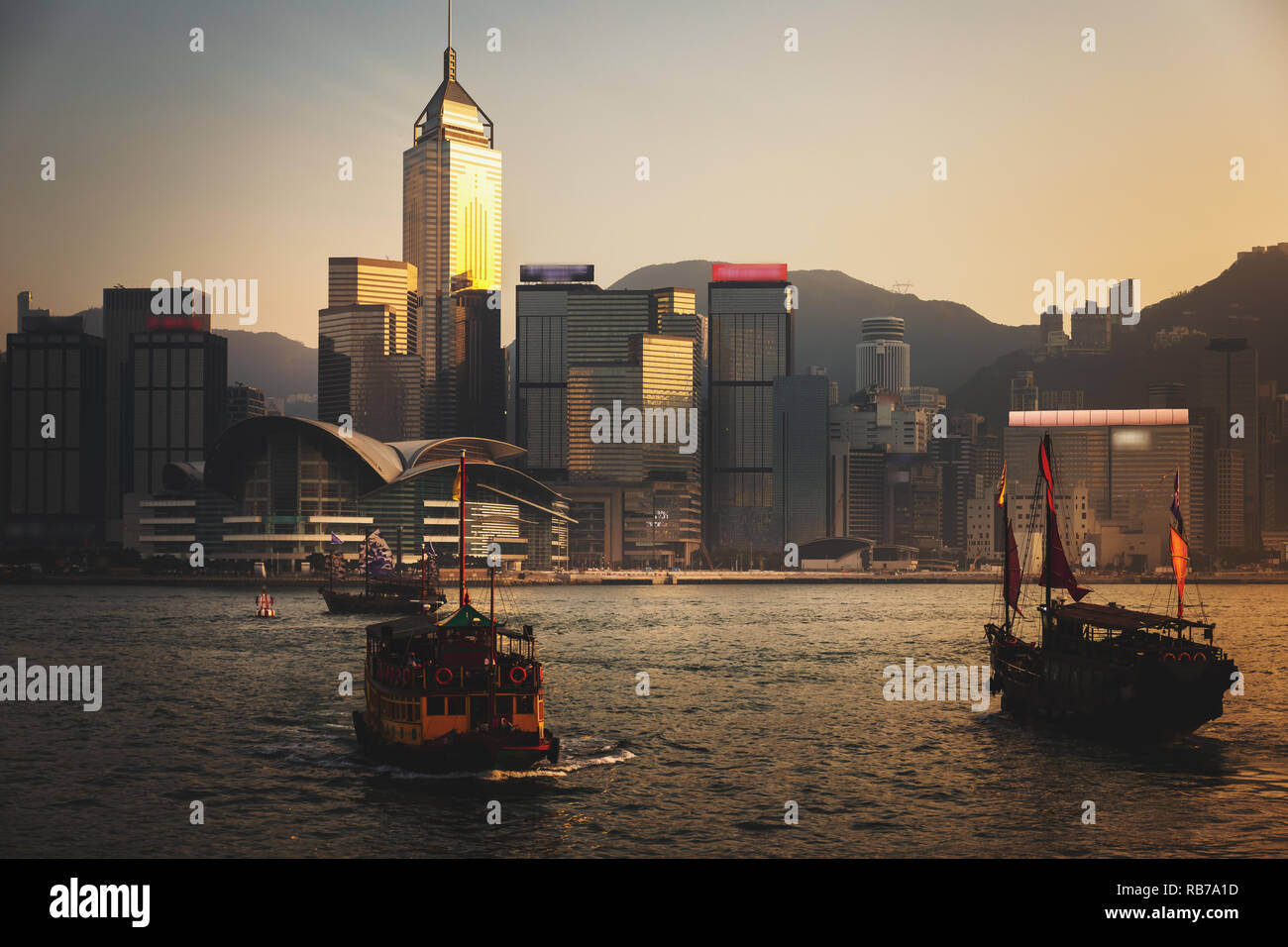 Hong Kong Victoria Harbour view with sunset Stock Photo - Alamy
